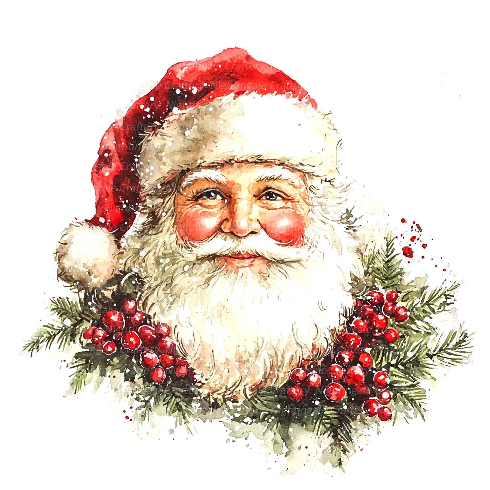 12 Vintage Christmas Santa Claus Clipart, Printable Watercolor Clipart ...