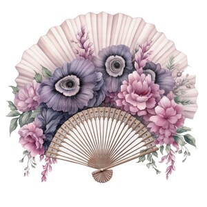 12 Floral Hand Fan Clipart, Vintage Hand Fan, Printable Watercolor ...