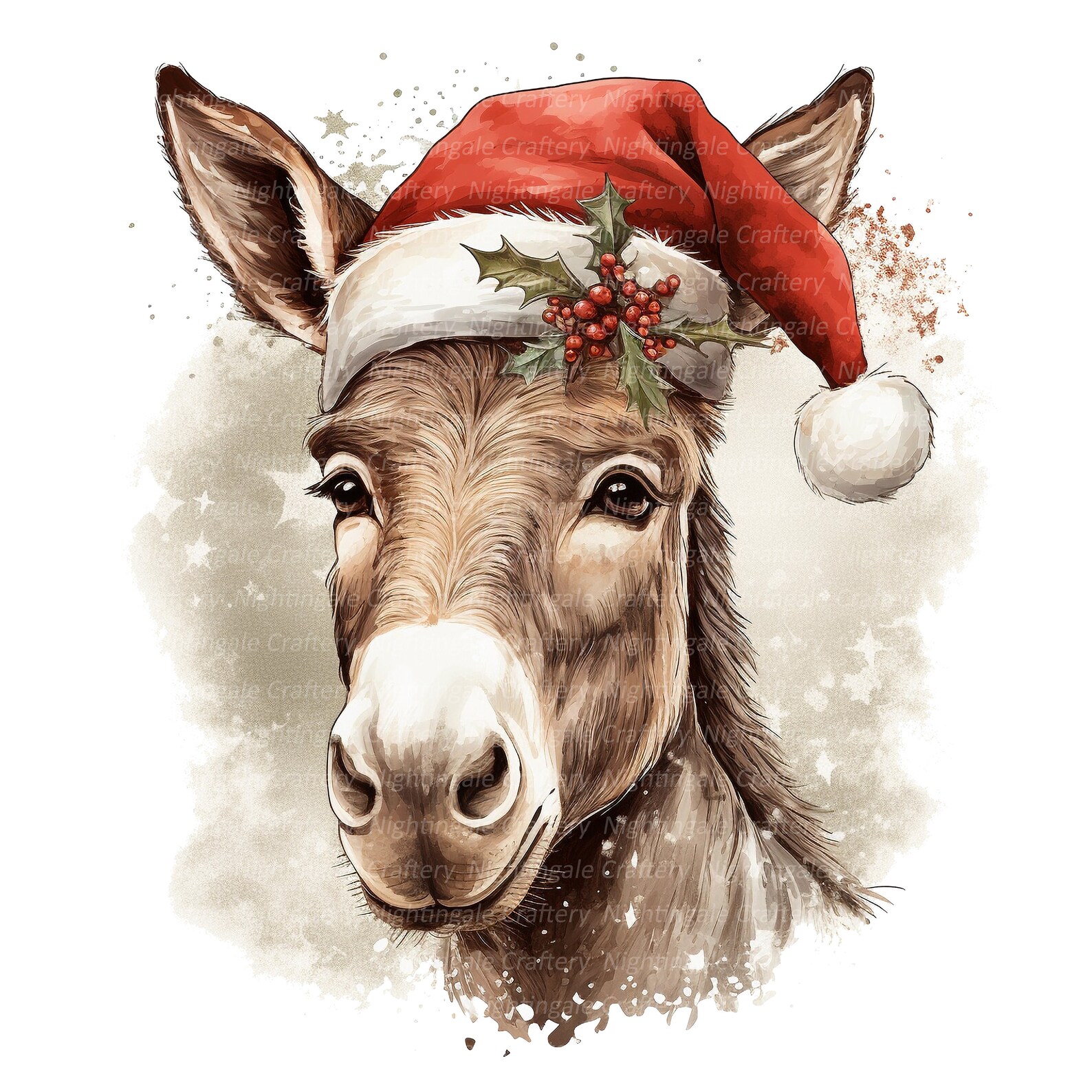 9 Christmas Donkey Clipart, Vintage Donkey, Printable Watercolor ...
