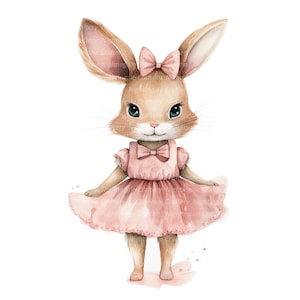 Cute Bunny in Pink Dress Clipart, Printable Watercolor Clipart, 12 High ...