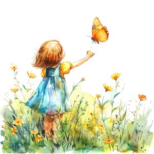 10 Girl and Butterfly Clipart, Little Girl, Printable Watercolor ...