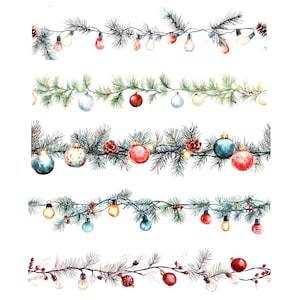 20 Various Christmas Garland Clipart, Seamless Border, Printable ...