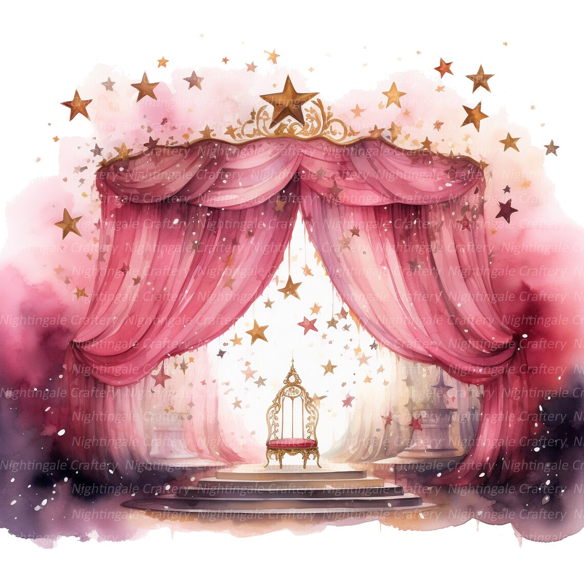 11 Pink Magic Stage Clipart, Princess Stage, Printable Watercolor ...