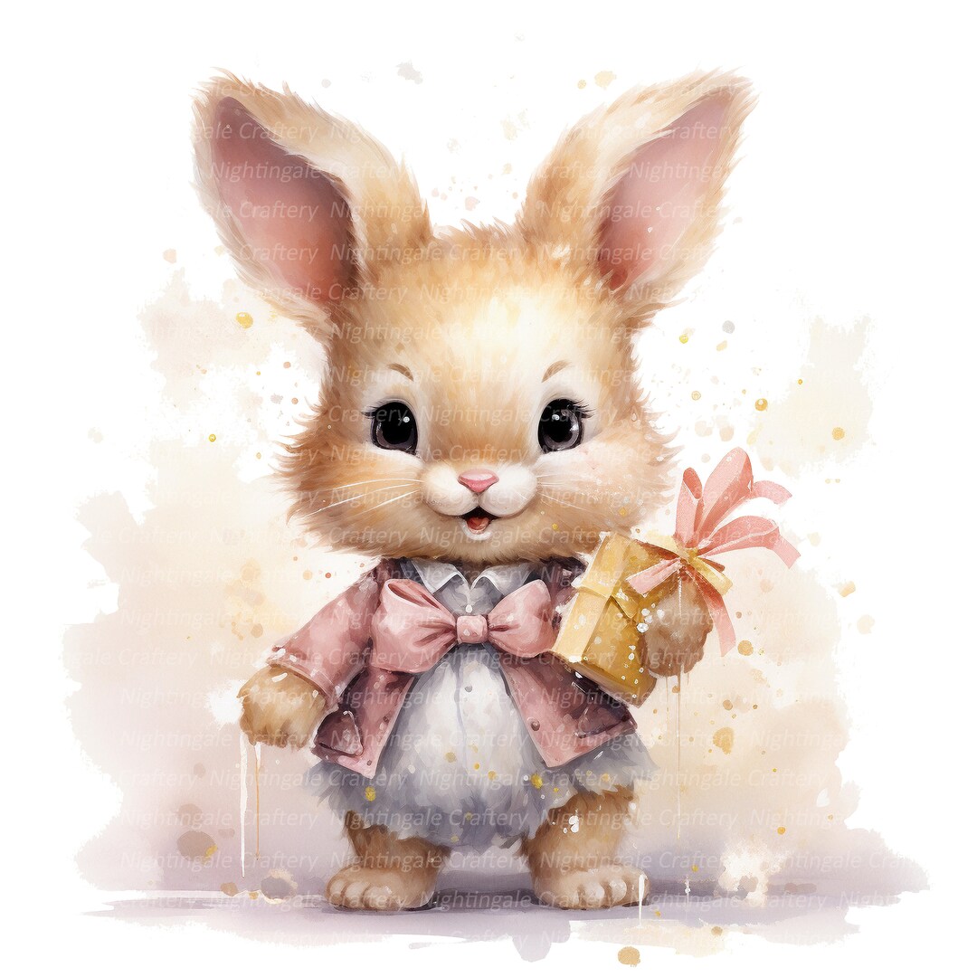 12 Pink Cute Bunny Clipart, Watercolor Bunny, Printable Watercolor ...