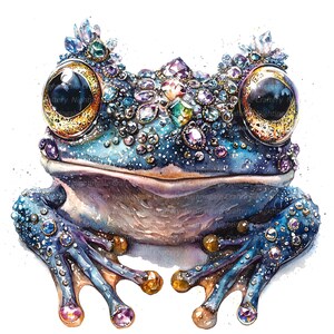 12 Jeweled Frog Clipart, Toad Clipart, Printable Watercolor Clipart ...