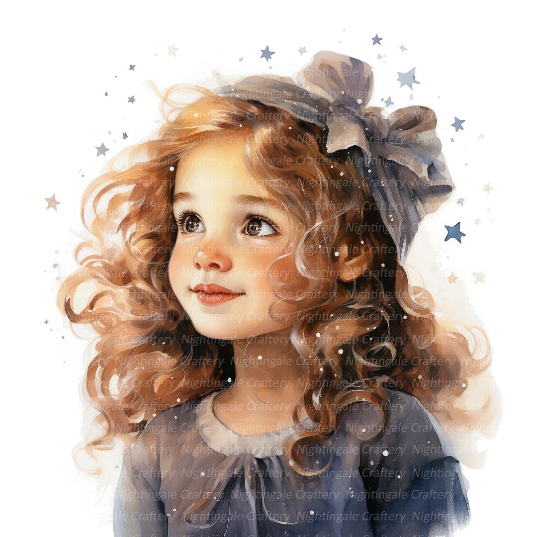 13 Girl Twinkle Clipart, Little Girl and Stars, Printable Watercolor ...