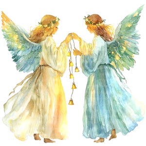 12 Angels and Bells Clipart, Christmas Angel Clipart, Digital Clipart ...