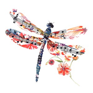 14 Dragonfly Music Notes Clipart, Wall Print, Printable Watercolor ...