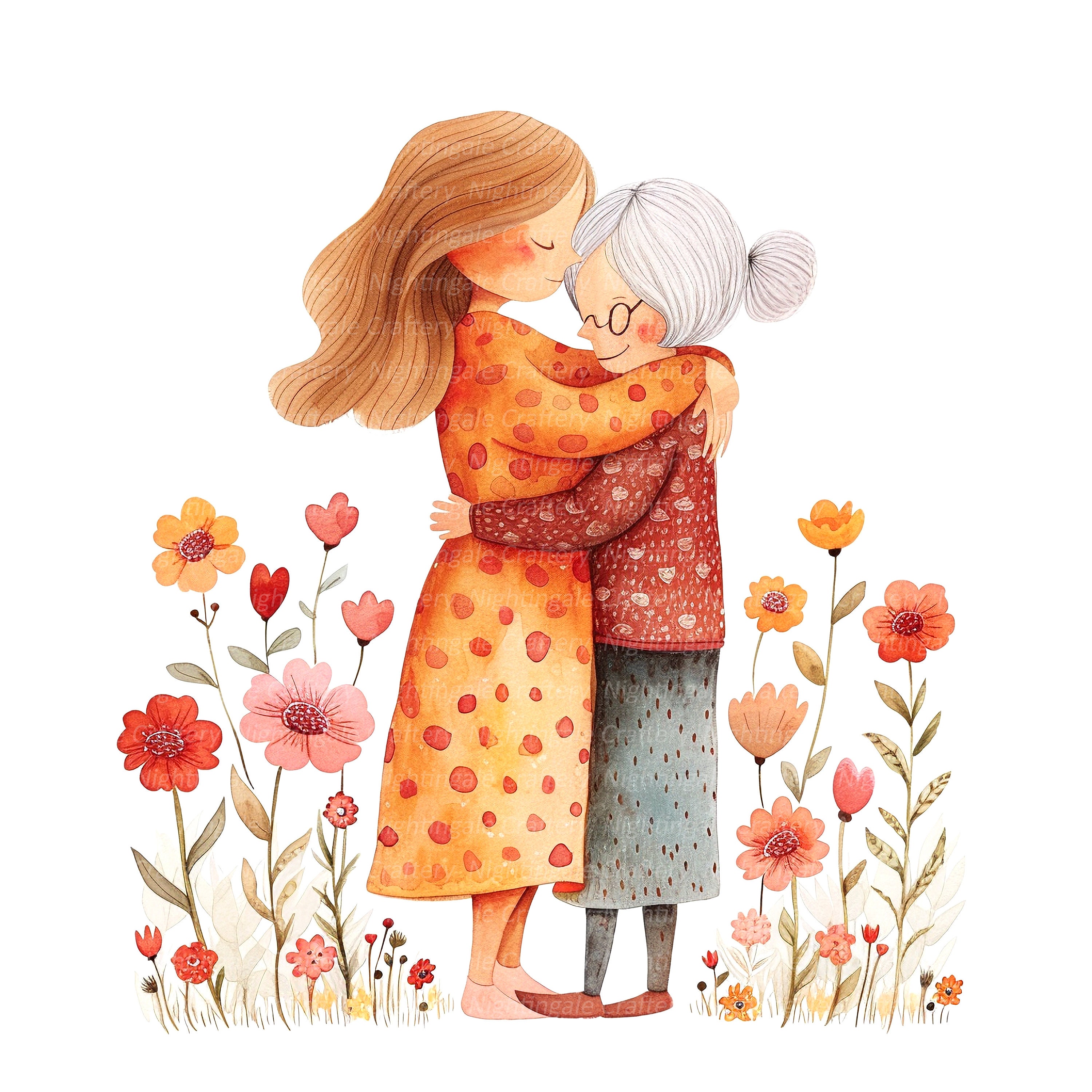 12 Mother's Day Clipart, Mother and Daughter Print, Printable ...