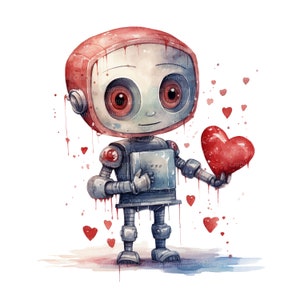 12 Romantic Robots Clipart, Cartoon Robot Love, Printable Watercolor ...