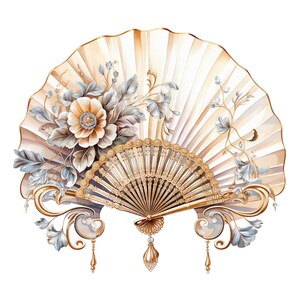 10 Luxury Hand Fan Clipart, Vintage Hand Fan, Printable Watercolor ...