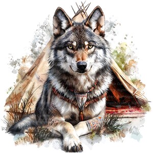 12 Tribal Wolf Clipart, Native Indian Wolf, Printable Watercolor ...