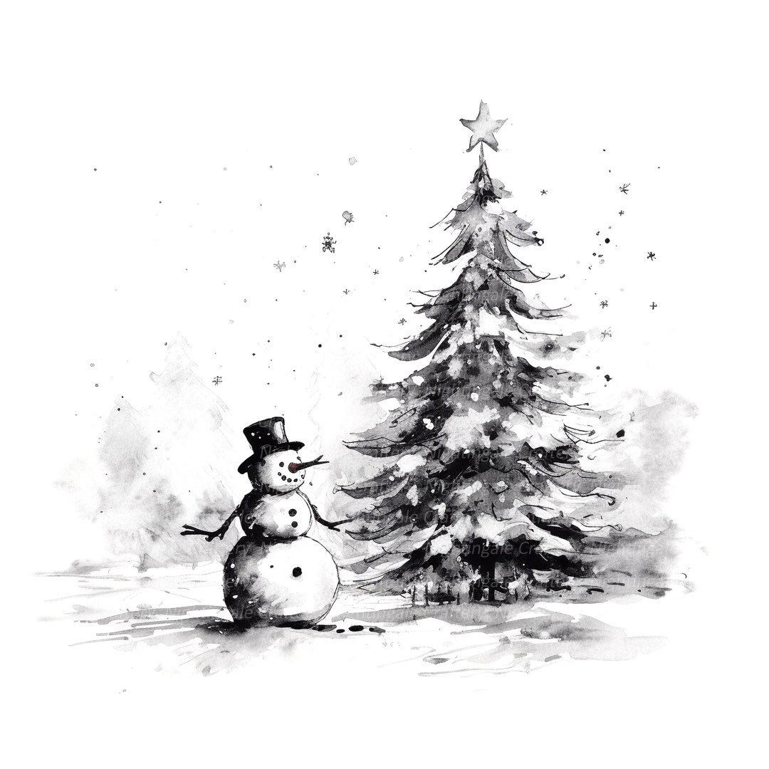14 Snowman Clipart, Ink Art, Christmas Clipart, Printable Watercolor ...
