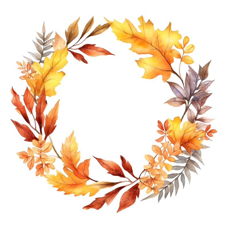 10 Autumn Leaves Wreath Clipart, Dried Leaves Clipart, Printable ...