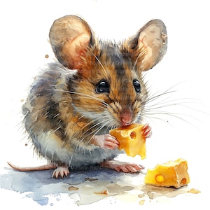 10 Mouse With Cheese Clipart, Printable Watercolor Clipart, High ...