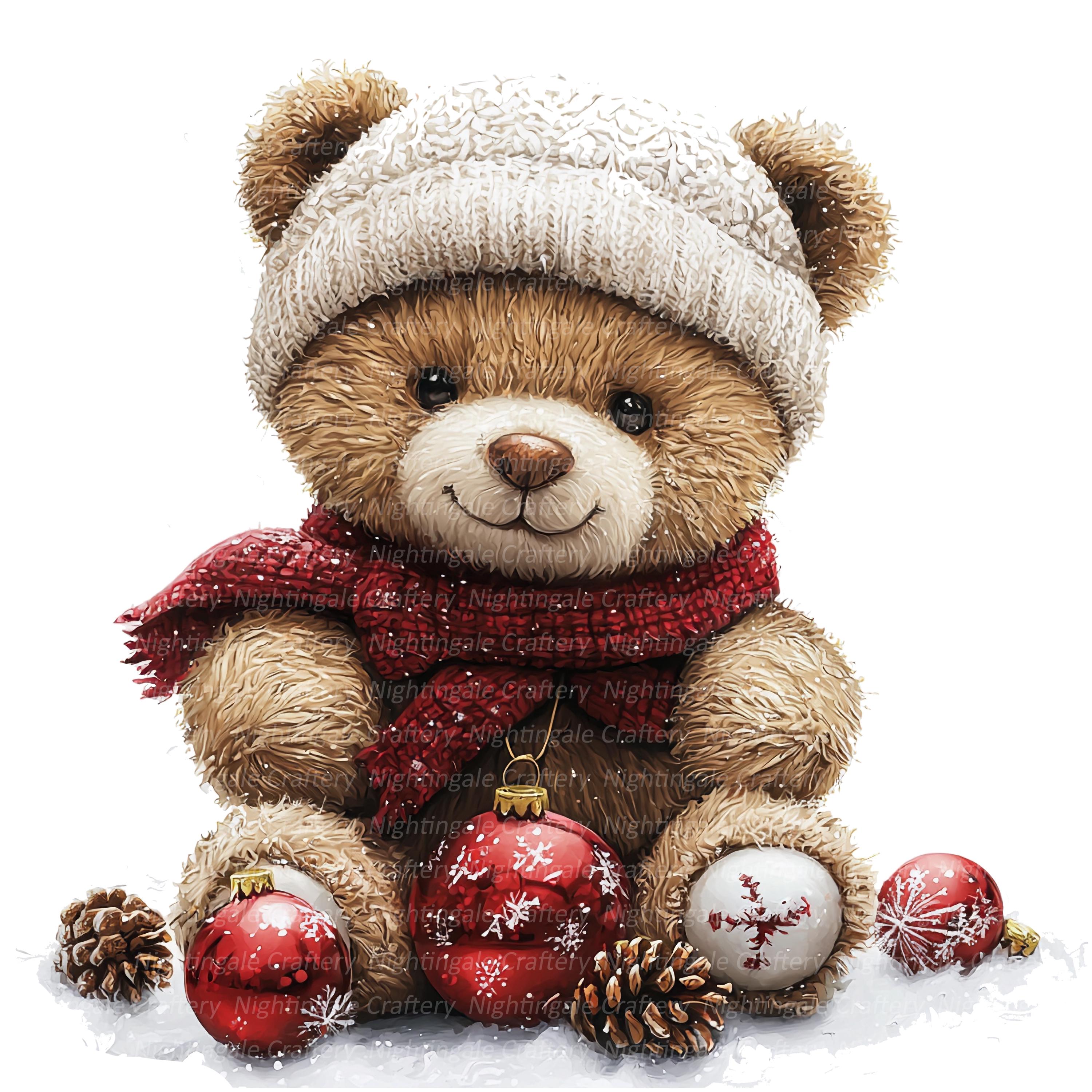 8 Christmas Teddy Bear Clipart, Christmas Card, Printable Watercolor ...