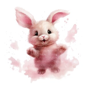 12 Pink Fluffy Bunny Clipart, Rabbit Clipart, Printable Watercolor ...