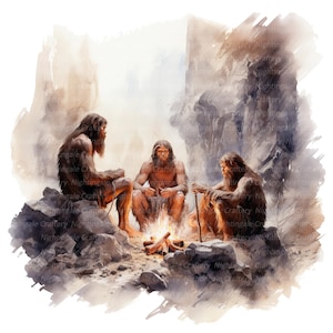12 Neanderthals Clipart, Stone Age, Printable Watercolor Clipart, High ...