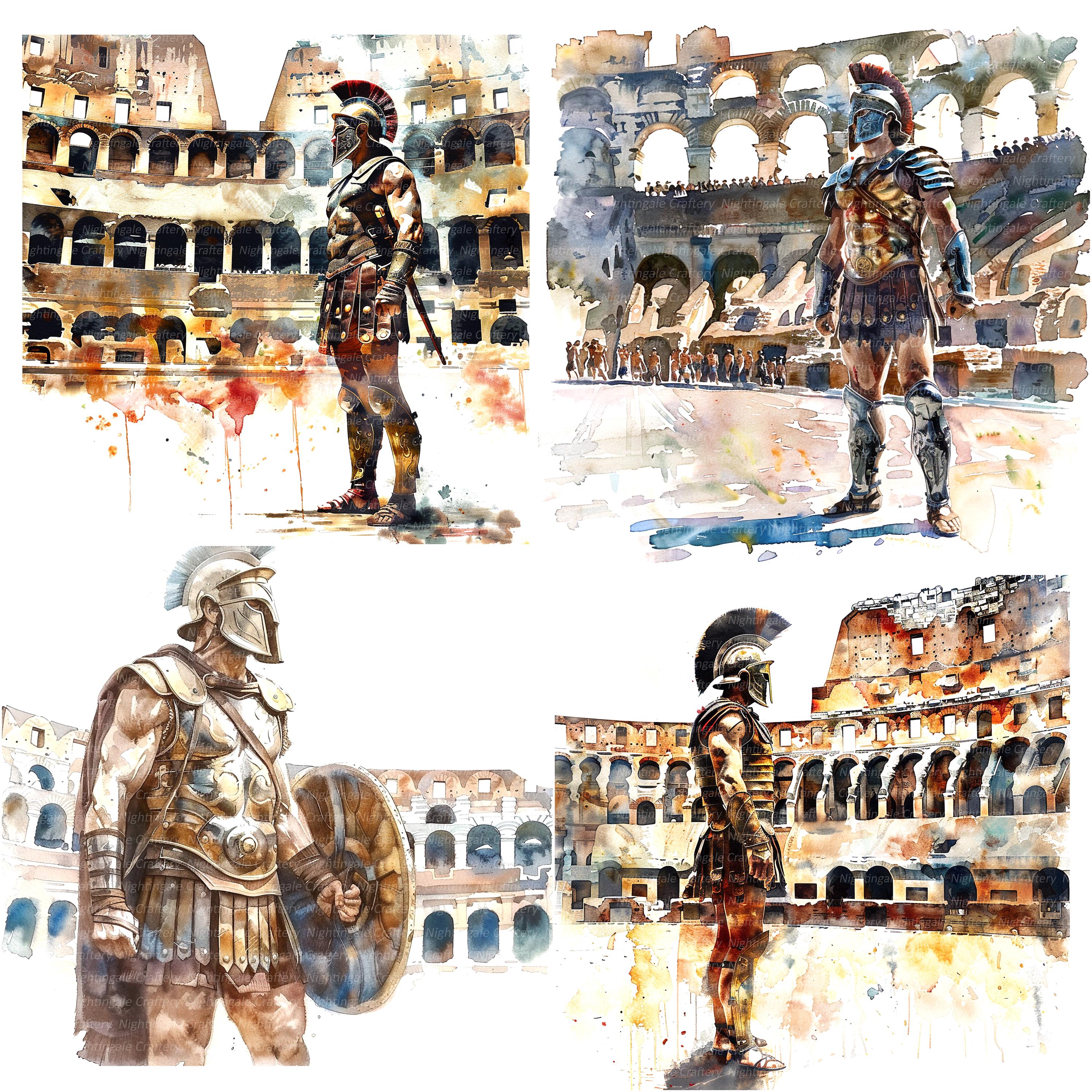 16 Gladiator Clipart, Roman Gladiator Clipart, Printable Watercolor ...