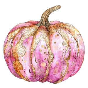 12 Pink Pumpkin Clipart, Abstract Pumpkin, Printable Watercolor Clipart ...