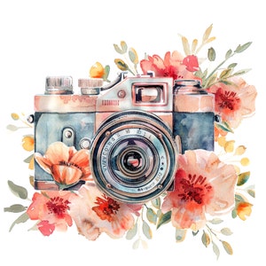 10 Vintage Floral Camera Clipart Set 2, Photo, Printable Watercolor ...