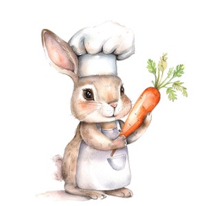 8 Bunny Chef Clipart, Cook Clipart, Printable Watercolor Clipart, High ...