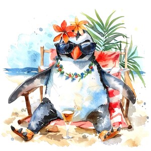 12 Hawaiian Penguin Clipart, Penguin in Beach, Printable Watercolor ...