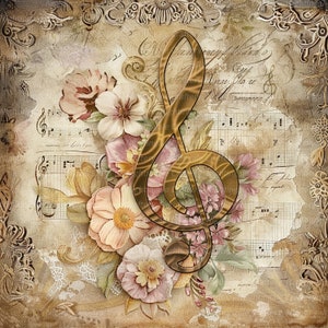 18 Floral Music Notes Background Papers, 12 X 12 Digital Paper Pack ...