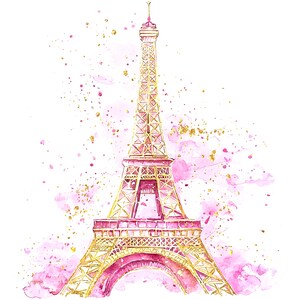 10 Pink Eiffel Tower Clipart, Paris Clipart, Printable Watercolor ...