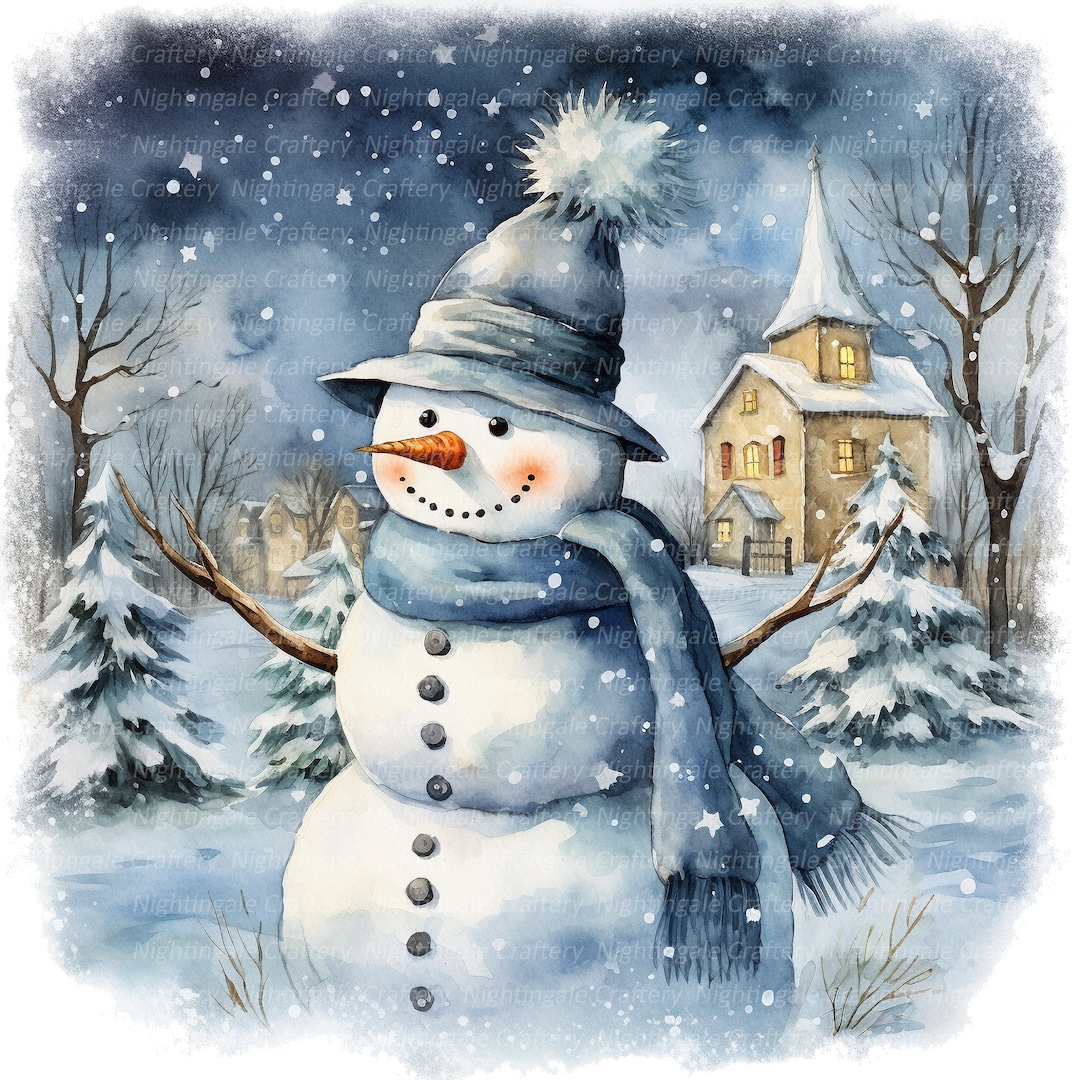 12 Snowman Set 3 Clipart, Christmas Clipart, Printable Watercolor ...