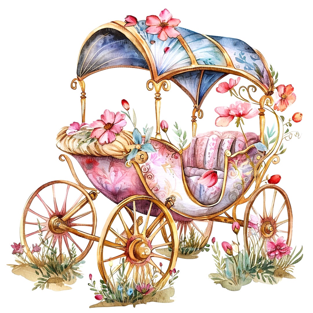 10 Fairy Carriage Clipart, Floral Carriage, Printable Watercolor ...