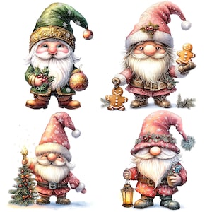 14 Christmas Gnome Clipart, Whimsical Gnomes, Printable Watercolor ...