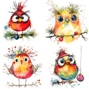 16 Whimsical Birds Clipart, Christmas Birds, Digital Clipart ...