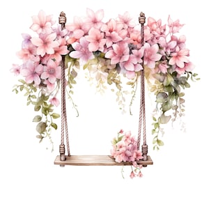 10 Floral Swing Clipart, Flower Swing, Printable Watercolor Clipart ...
