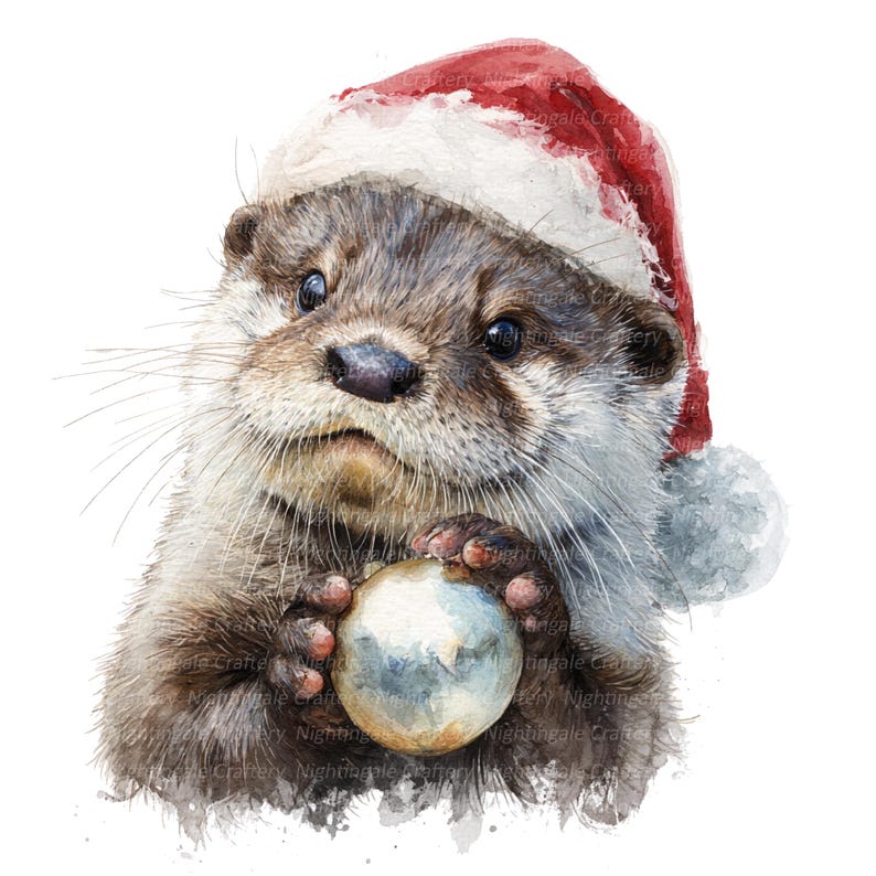 10 Christmas Otter Clipart, Christmas Animals, Printable Watercolor ...