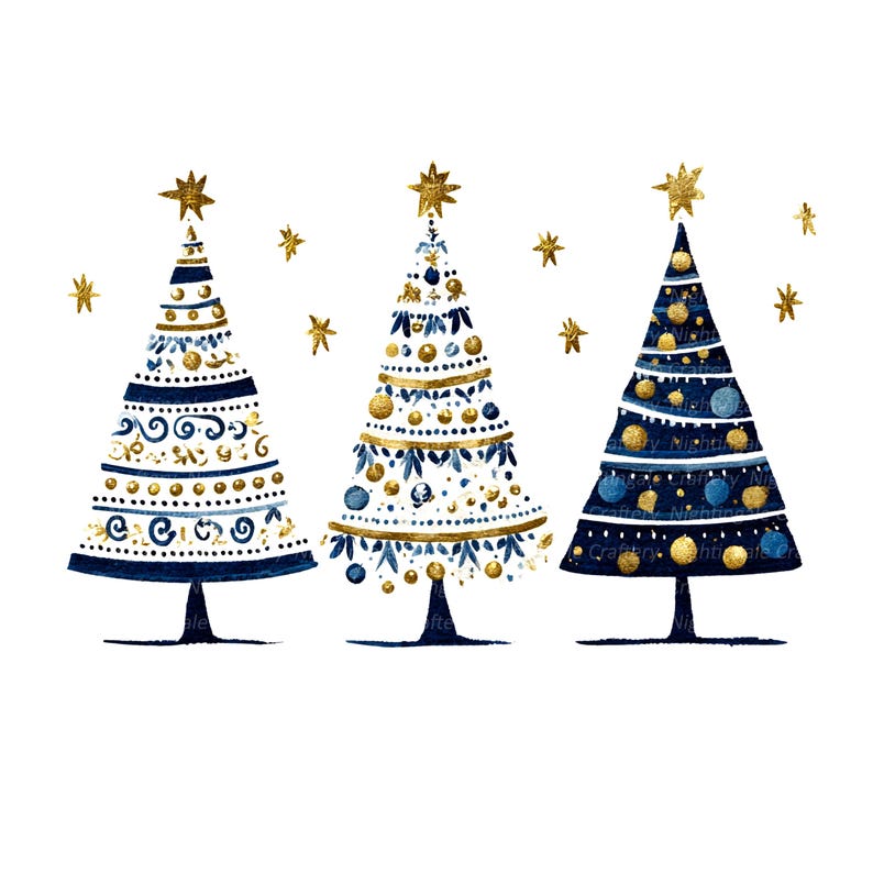10 Christmas Trees Clipart, Christmas Card, Printable Watercolor ...