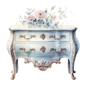 10 Vintage Floral Commode Clipart, Shabby Chic, Printable Watercolor ...