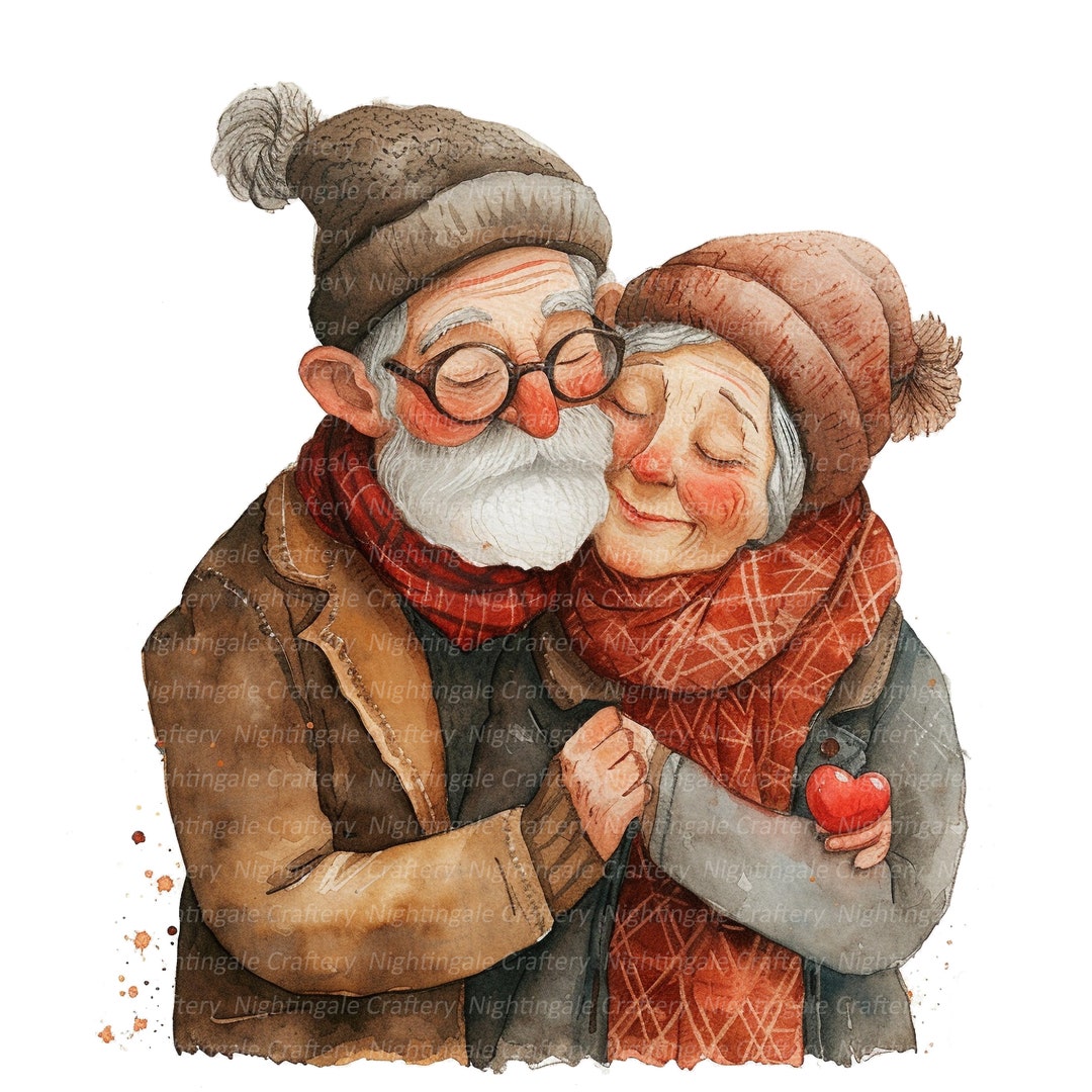 10 Elderly Couple Clipart, Old Couple Love, Printable Watercolor ...