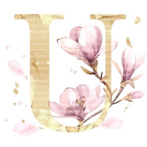 Floral Alphabet Clipart, 26 Golden Letters, Digital Clipart, Watercolor ...