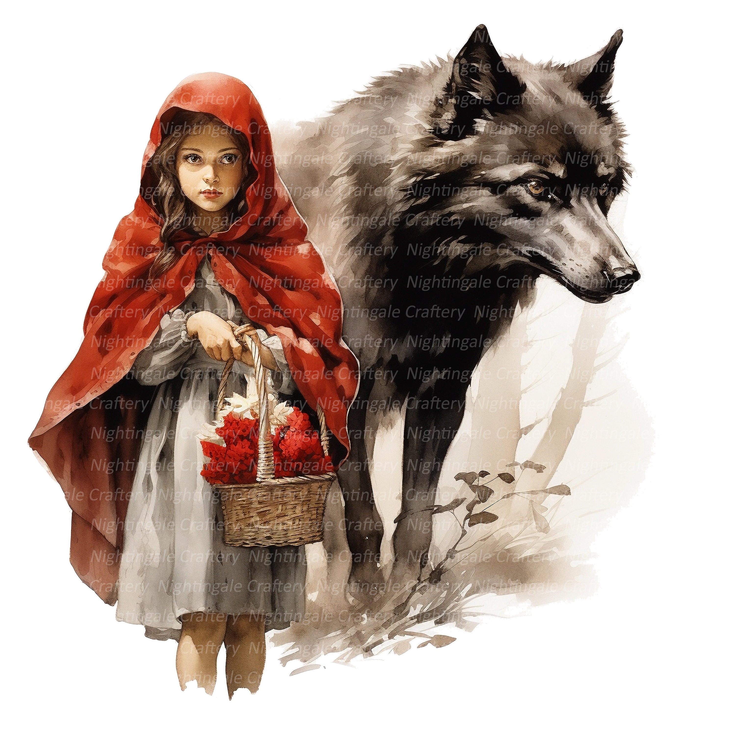 10 Little Red Riding Hood Clipart Girl and Wolf Printable - Etsy