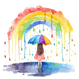 11 Girl and Rainbow Clipart, Nursery Rainbow, Printable Watercolor ...