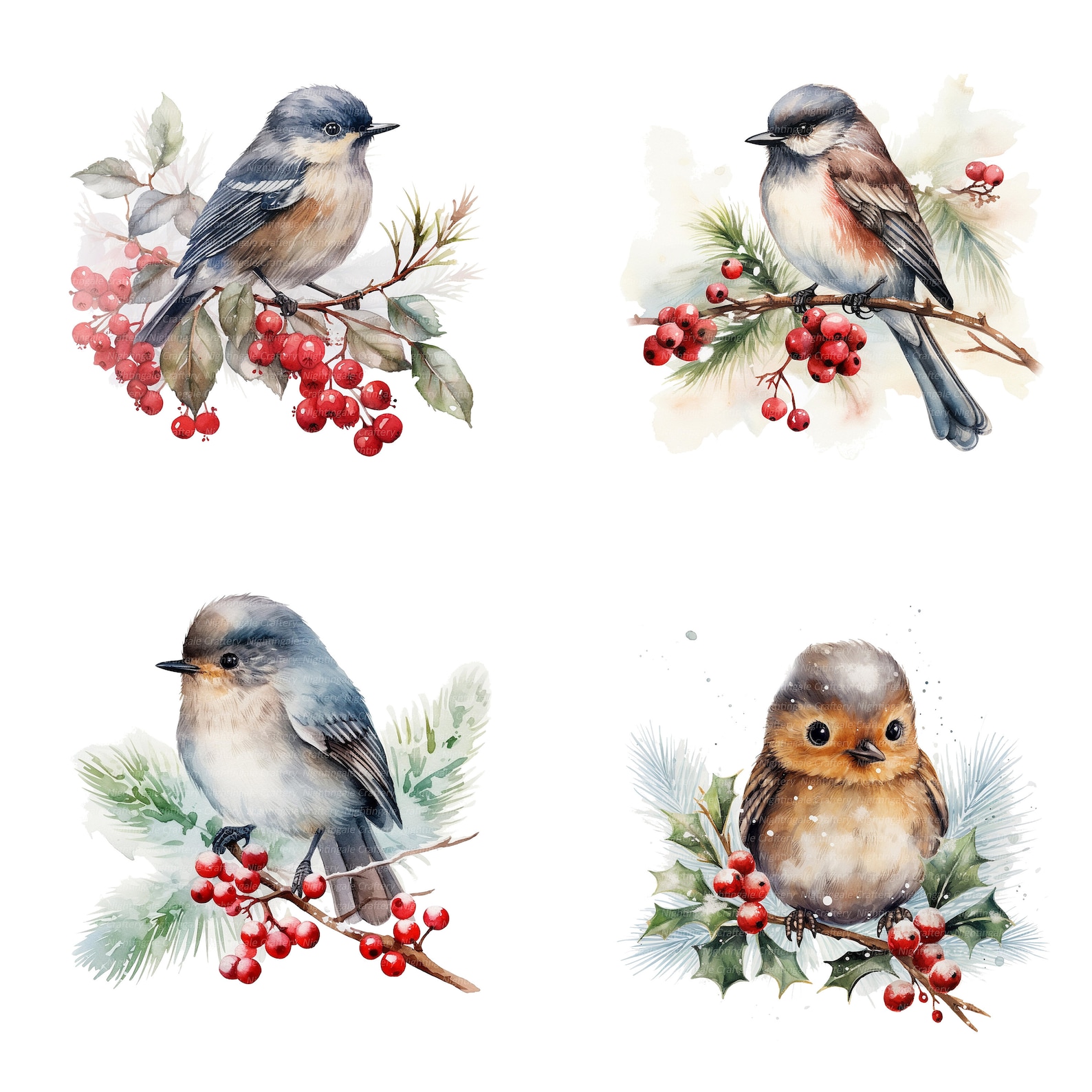 20 Various Christmas Birds Clipart, Robin, Printable Watercolor Clipart ...