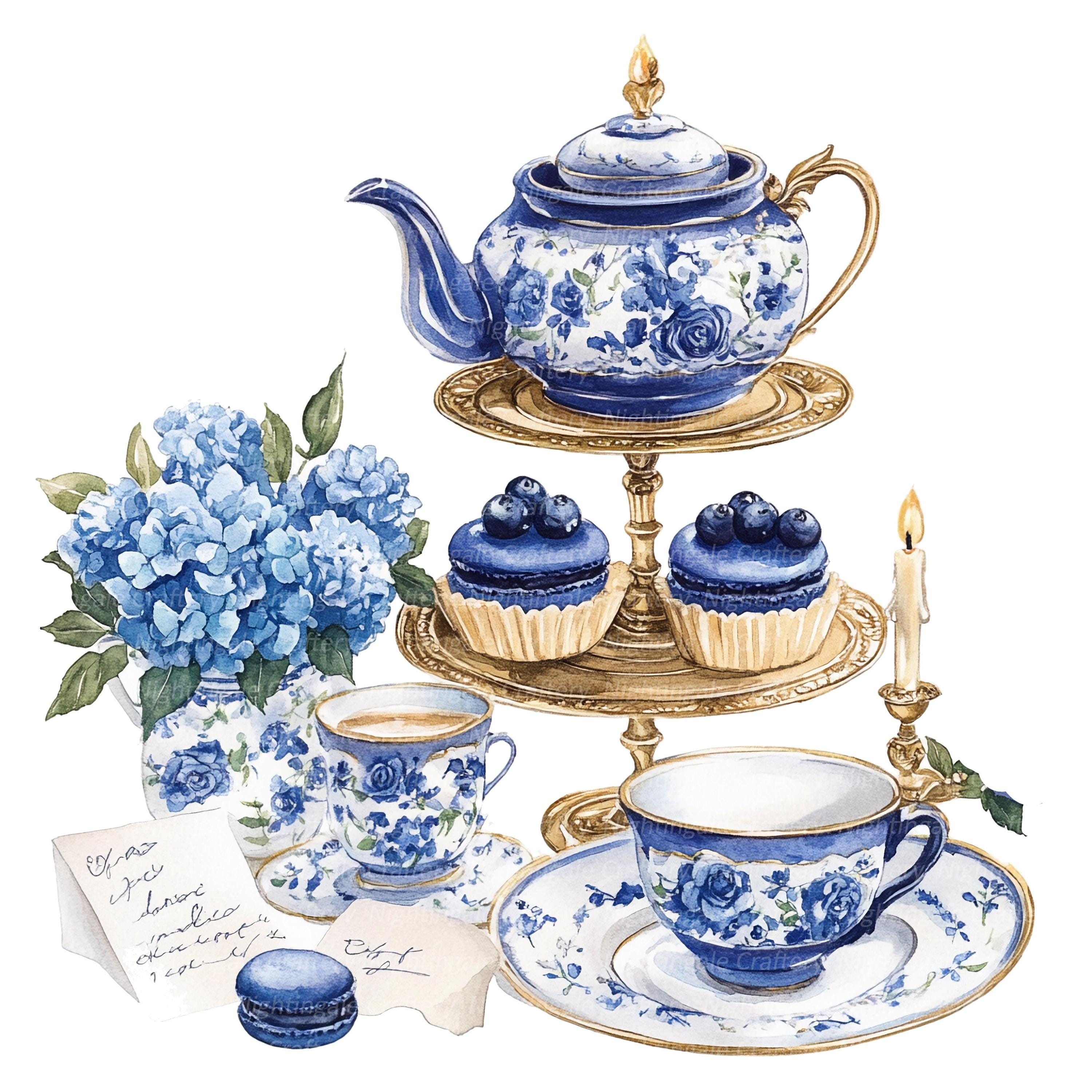 11 Romantic Parisian, Rococo Tea Party Clipart, Printable Watercolor ...