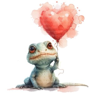 11 Lizard Balloon Clipart, Valentine Card, Printable Watercolor Clipart ...