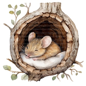 8 Sleeping Mouse Clipart Set 2, Mouse Hole, Printable Watercolor ...