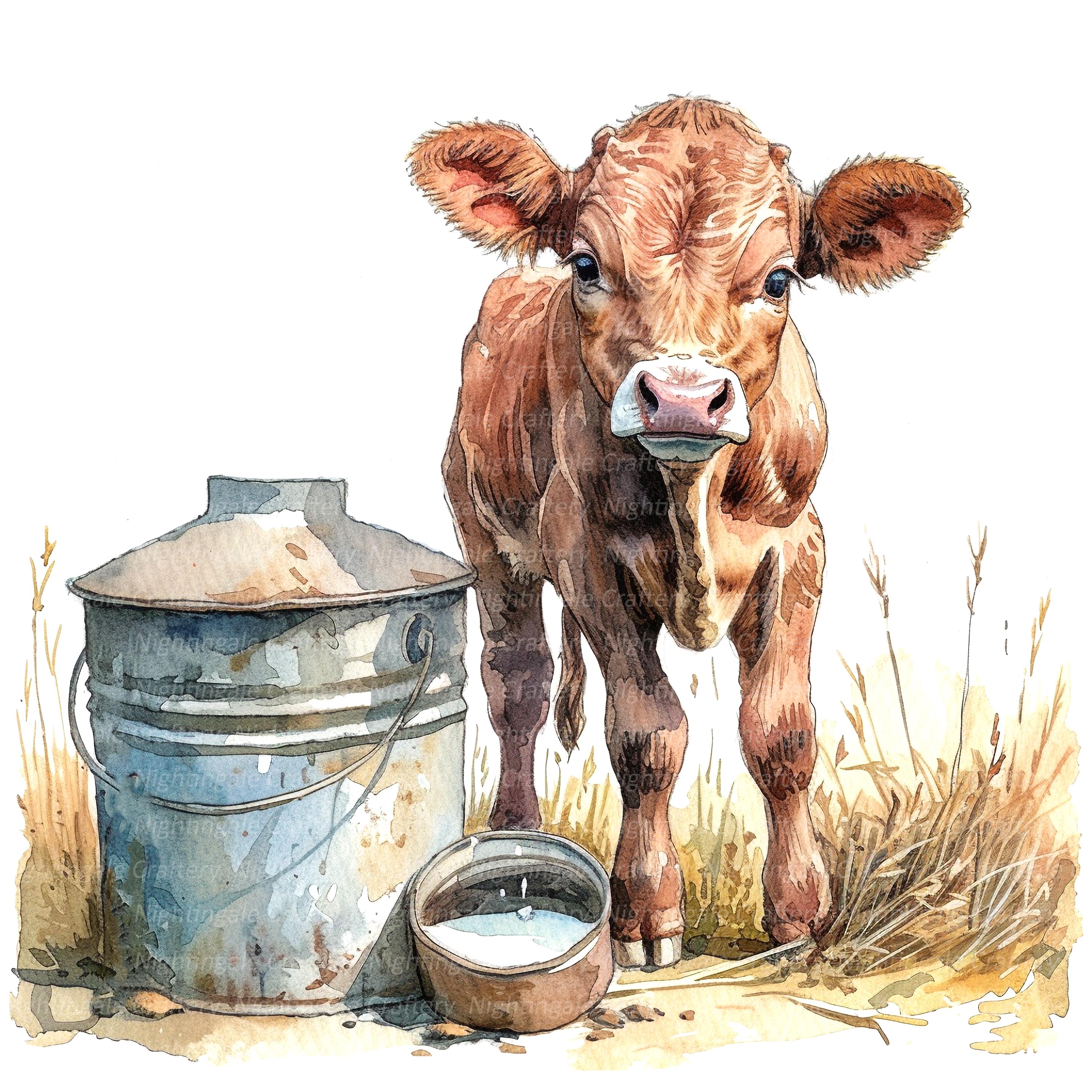 8 Milk Cow Baby Clipart, Calf, Milk Clipart, Printable Watercolor ...
