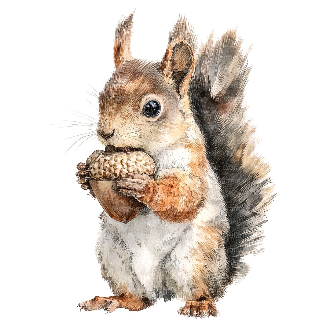 10 Cute Squirrel Clipart, Acorn Clipart, Printable Watercolor Clipart ...