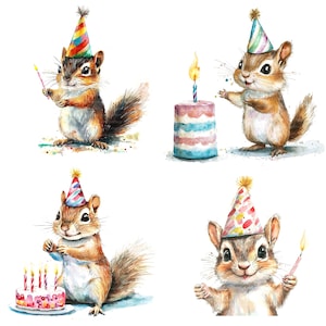 16 Chipmunk Party Clipart, Birthday Card, Printable Watercolor Clipart ...