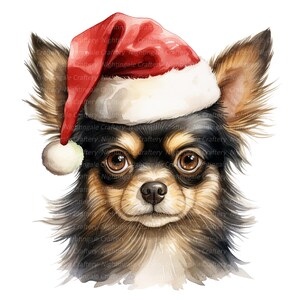 10 Chihuahua With Santa Hat Clipart, Printable Watercolor Clipart, High ...