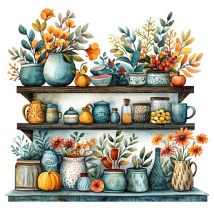 11 Floral Kitchen, Pots and Pans Clipart, Printable Watercolor Clipart ...